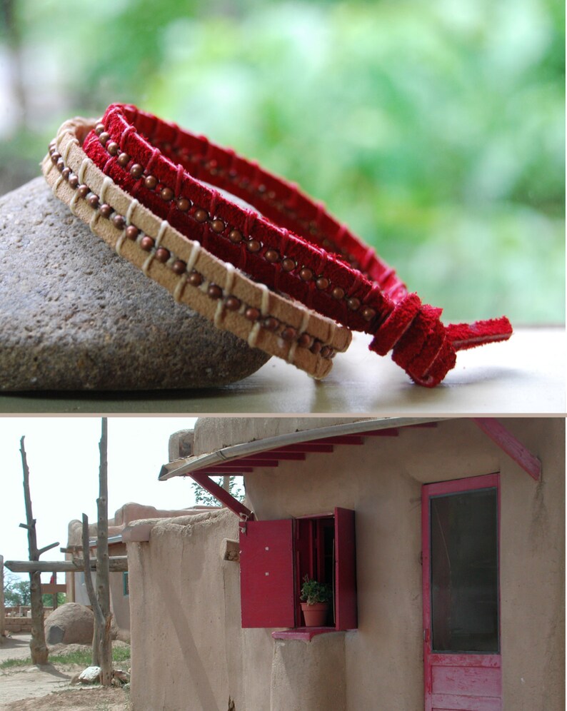 Suede Wrap Bracelets in Red and Beige a Set - Etsy