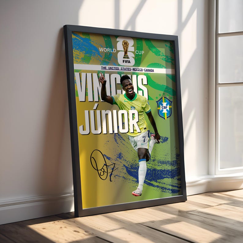 Vinicius Junior Poster, 2026 World Cup Brazil Soccer Art (digital Print ...