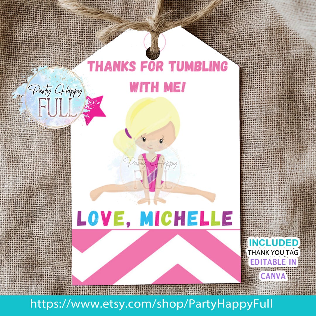 Editable, Gymnastic Favor Tag, Gymnastics Blonde Hair, Gymnastic Party ...