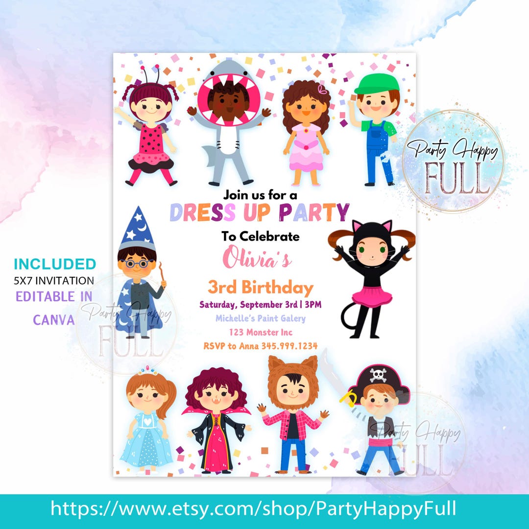 EDITABLE, Costume Party Pastel Invitation Costume Birthday, Dress up ...