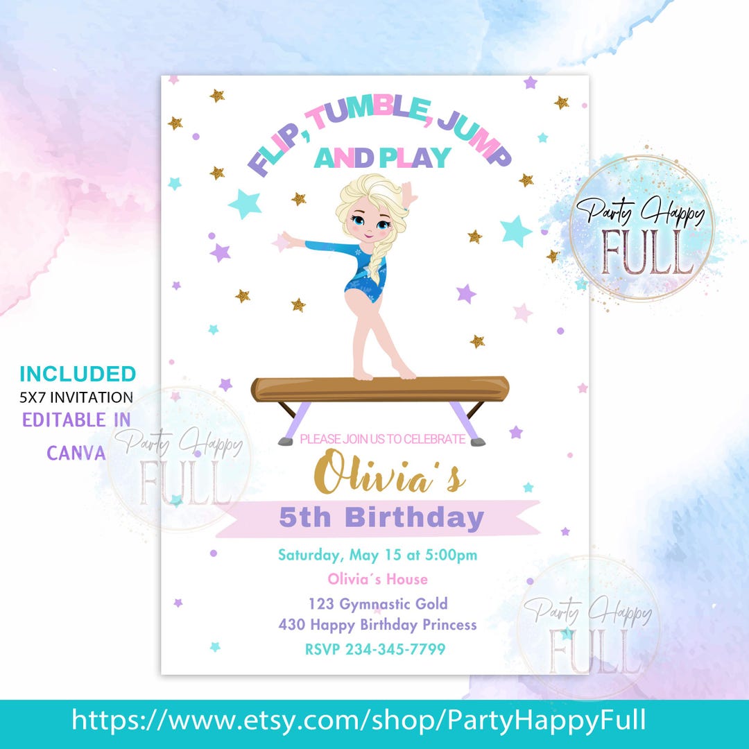 Gymnastic Princess Elsa Invitation: Editable Canva Template (PDF, JPG ...