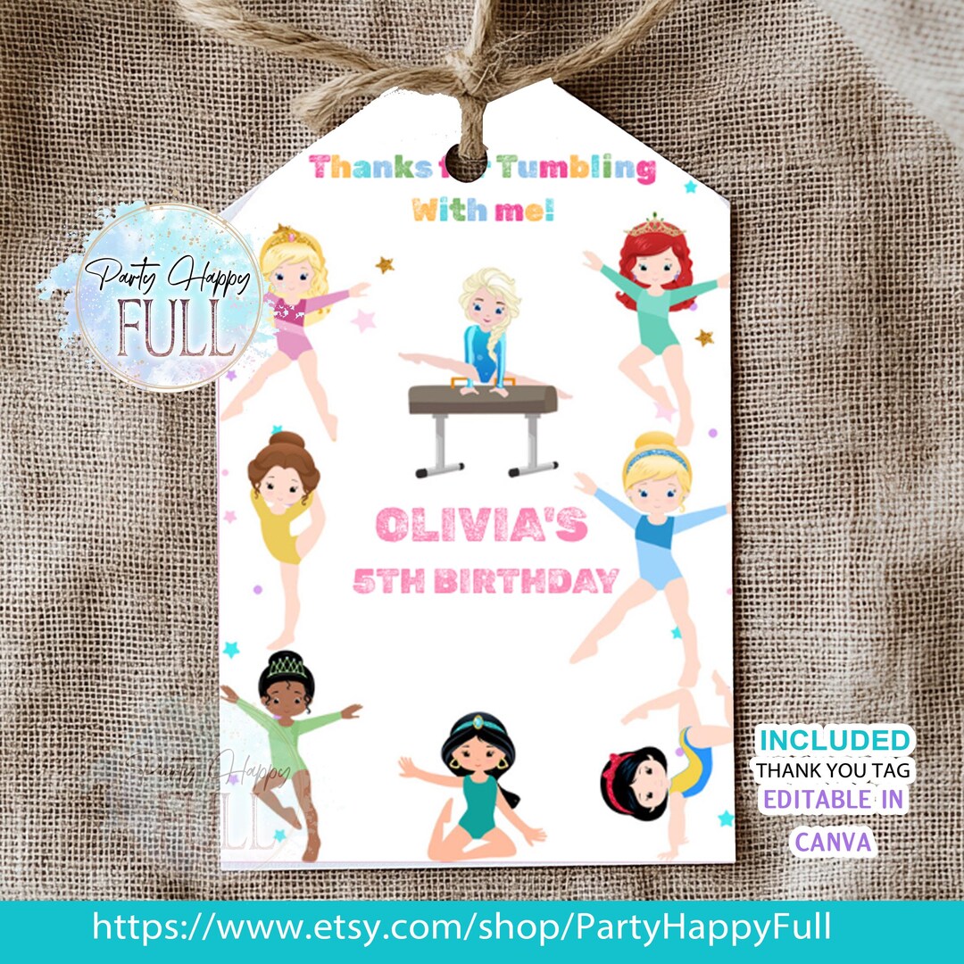Gymnastic Princess Thank You Tag, Editable Labels or Tags - Etsy