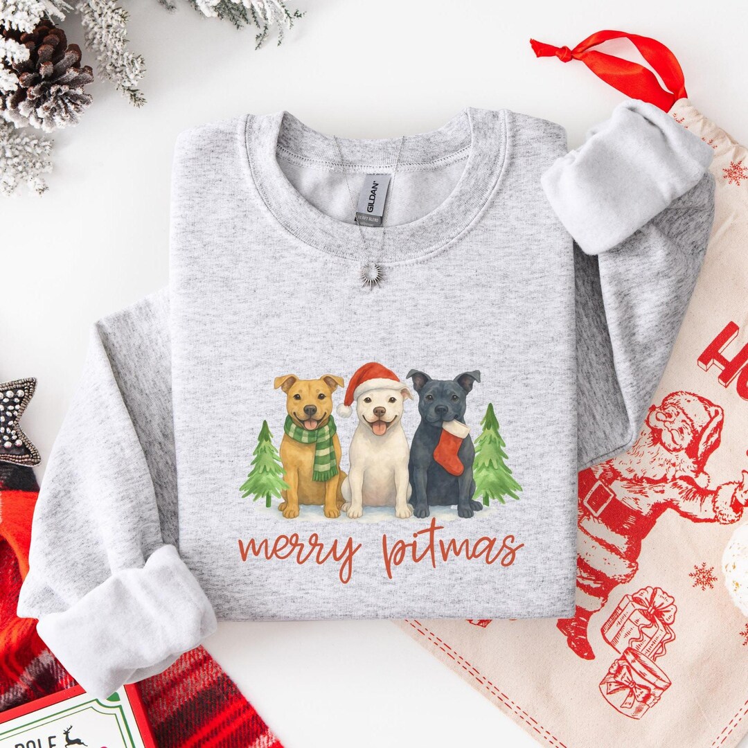 Merry Pitmas Christmas Pitbull Sweatshirt, Holiday Pit Bull Shirt ...