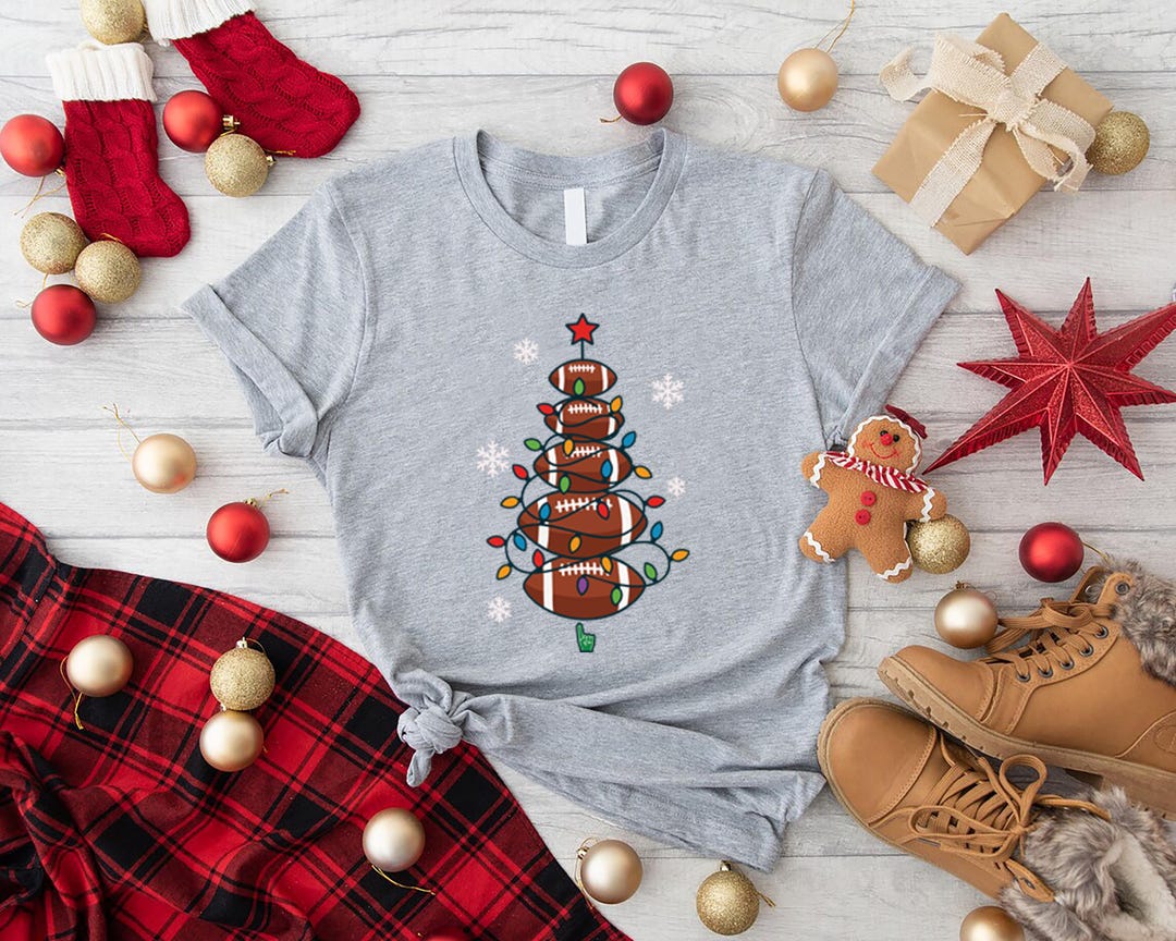 Football Christmas Tree Shirt , Funny Holiday Sports T-shirt, Festive ...