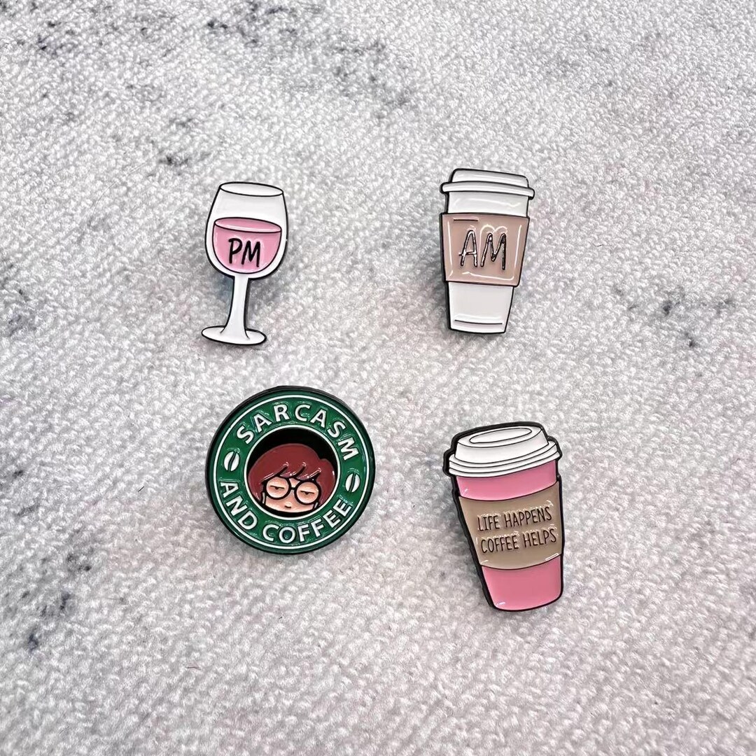 Hilarious Coffee and Wine Enamel Pins for Caffeine Enthusiasts and Wine ...