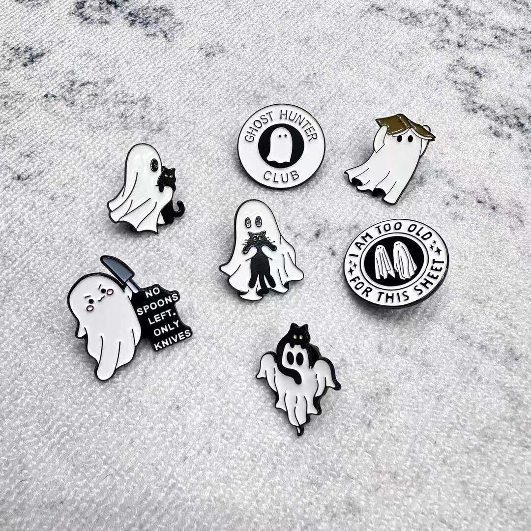 Whimsical Ghost Themed Enamel Pins for Halloween, Perfect for Spooky ...