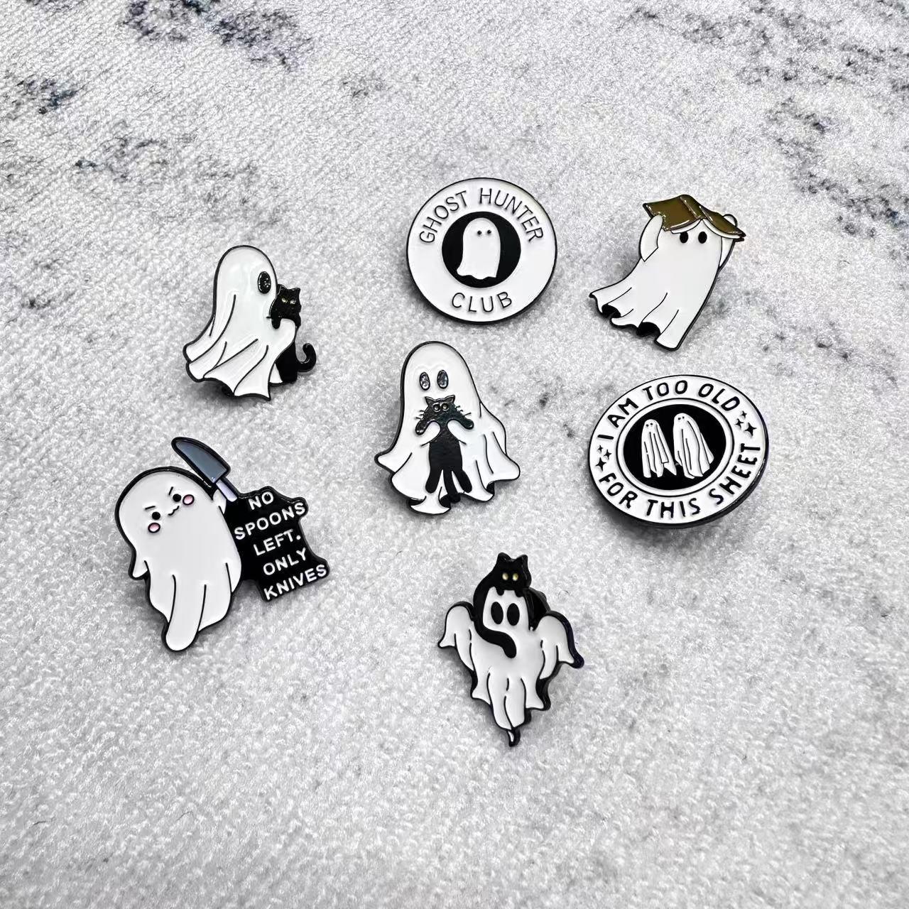 Whimsical Ghost Themed Enamel Pins for Halloween, Perfect for Spooky ...