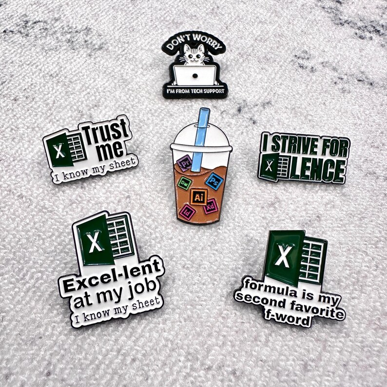 Funny Enamel Pins Set – Excel Spreadsheet Humor, Programmer Gift, Tech ...