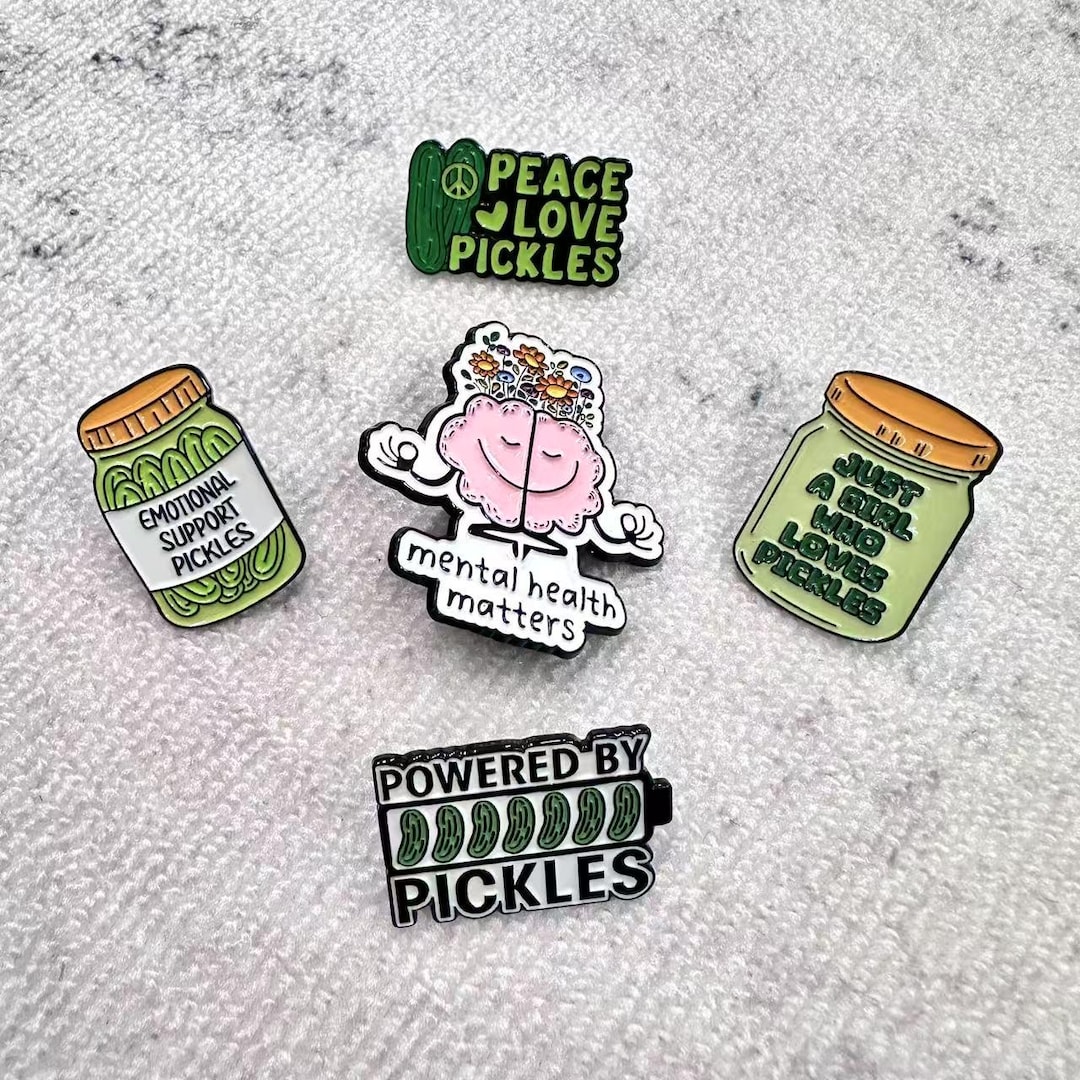 Funny Pickle Enamel Pins Set – Cute Mental Health Pin, Peace Love ...