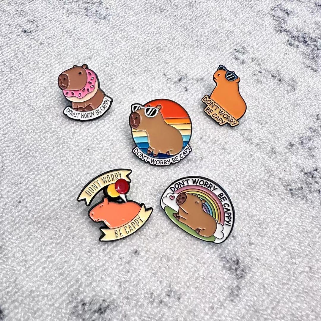 Cute Capybara Enamel Pins Set – Don’t Worry Be Cappy, Funny Animal ...