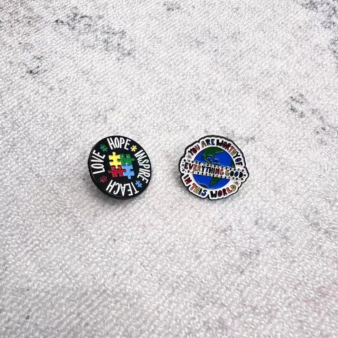 Inspirational Enamel Pins Set - Puzzle Brooch & Earth Brooch for ...