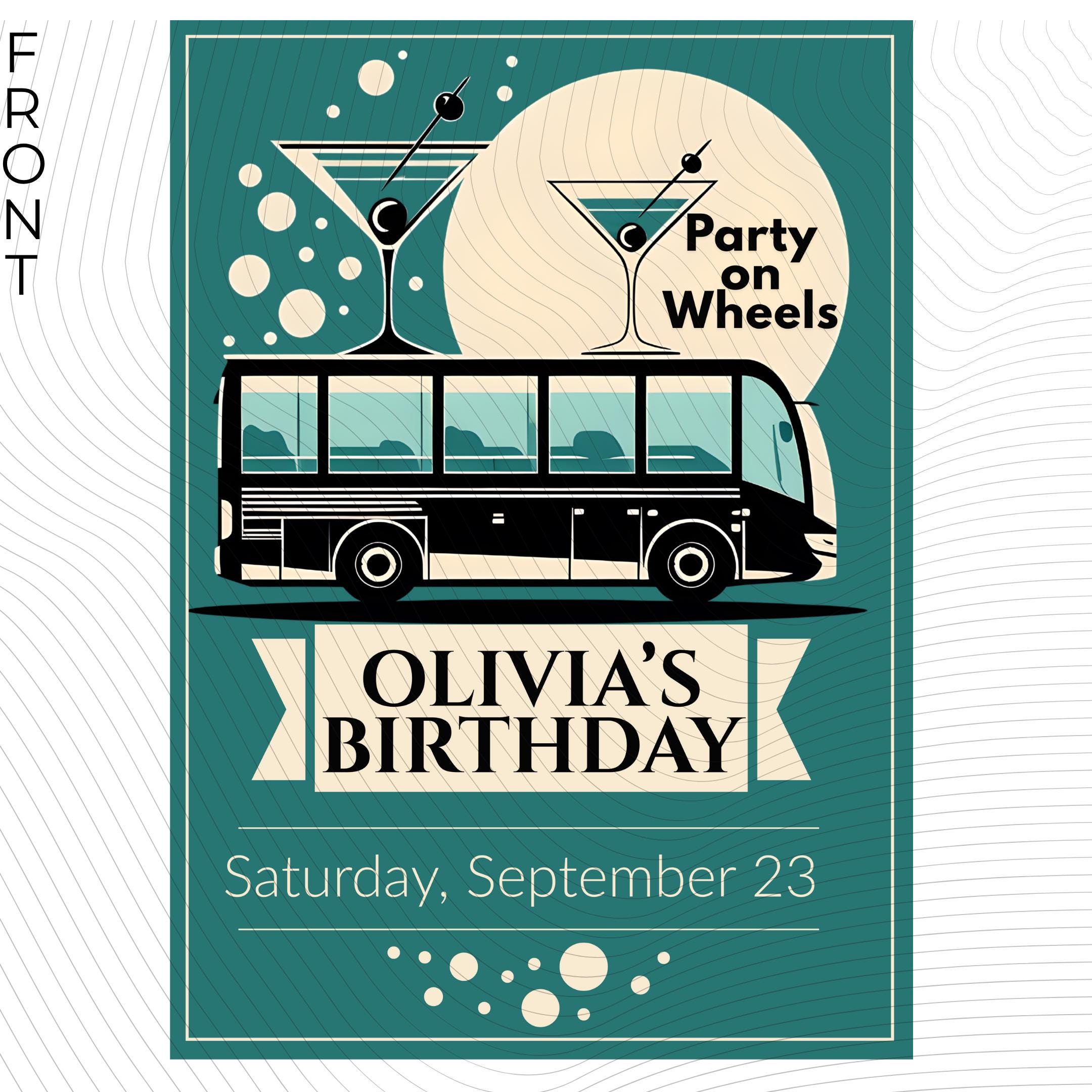 Party Bus Birthday Invitation: Retro Bar Crawl Itinerary (digital ...