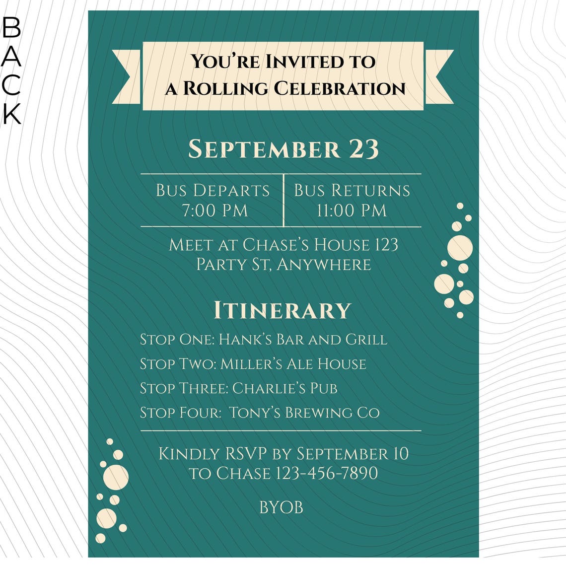 Party Bus Birthday Invitation: Retro Bar Crawl Itinerary (digital ...