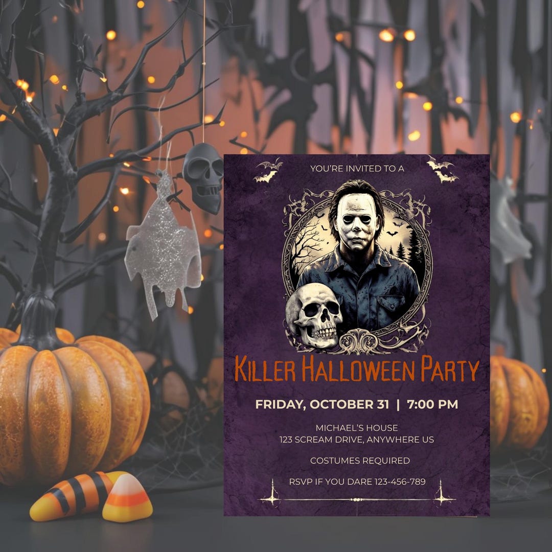 Editable Killer Halloween Party Invitation Canva Template • Myers ...