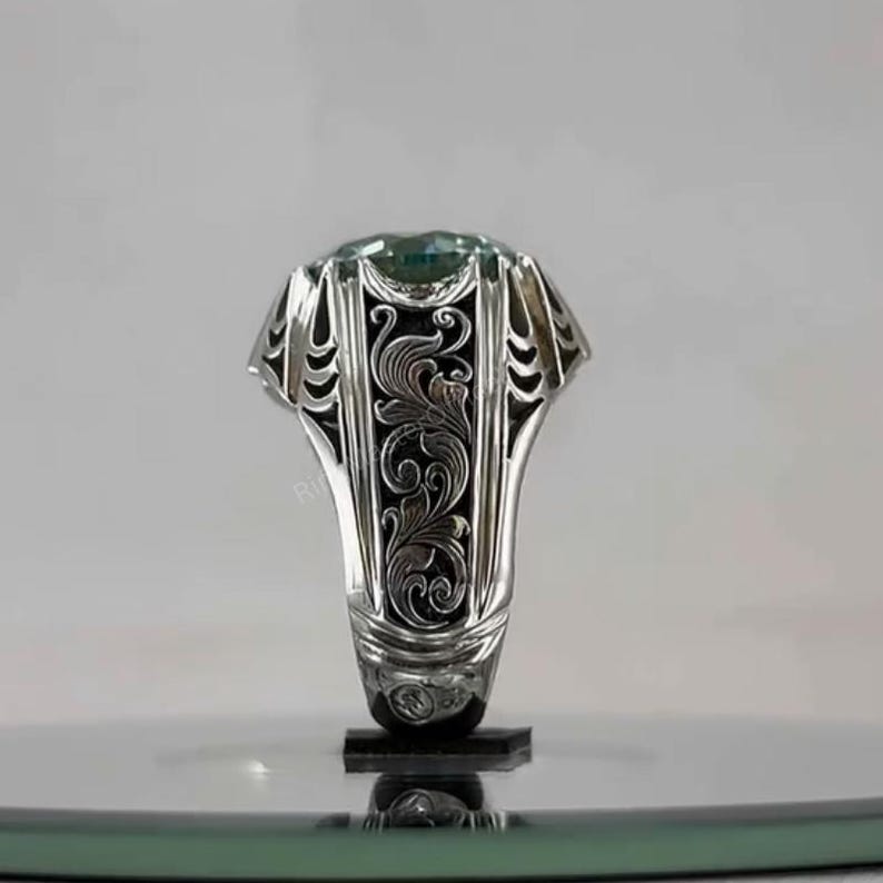 Mens Green Moissanite Ring 925 Sterling Silver Handcrafted - Etsy