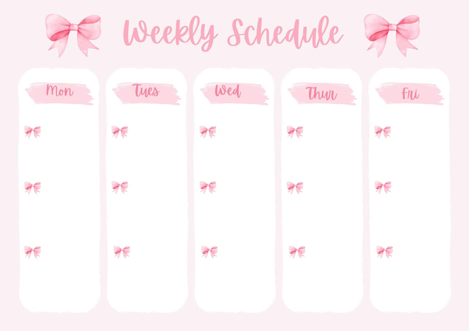 Pale Pink Bows Weekly Schedule - Etsy