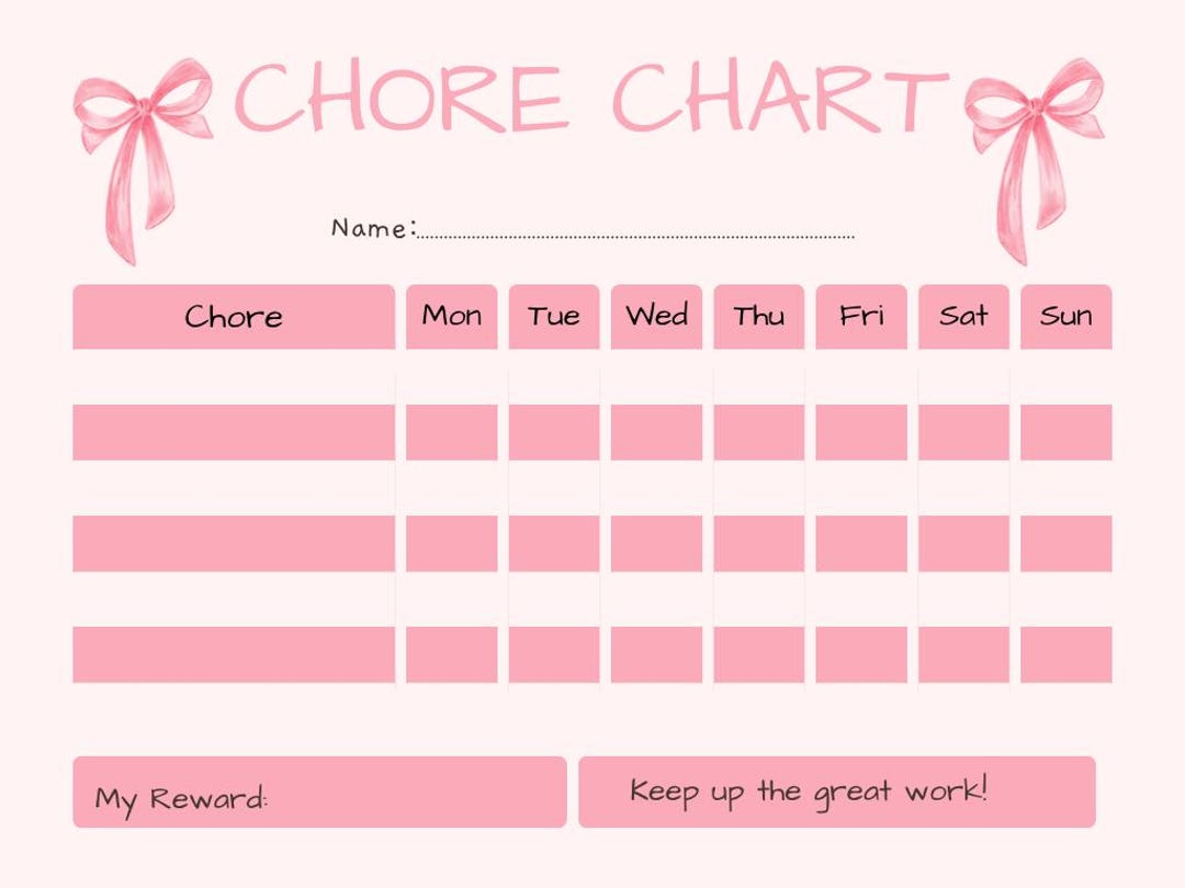 Pale Pink Bows Kid's Chore Chart - Etsy Denmark