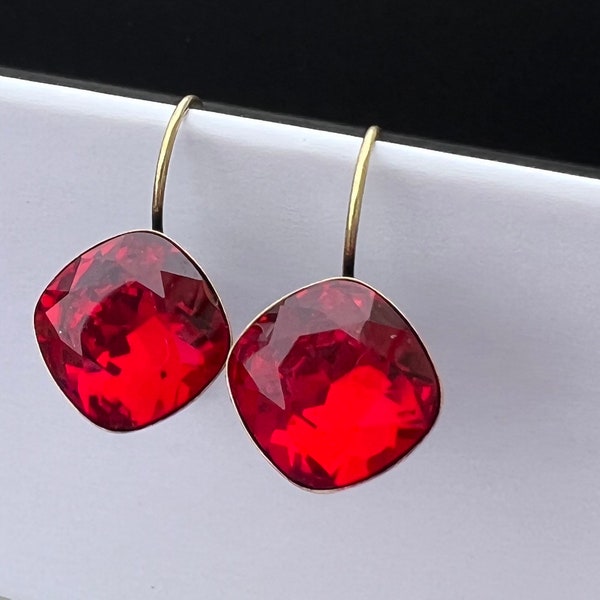 Red Crystal Earrings - Etsy