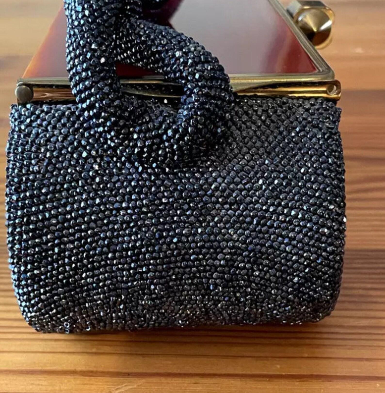 Vintage Art Deco 1940s Bakelite Black Beaded Box Purse, Vintage Beaded ...