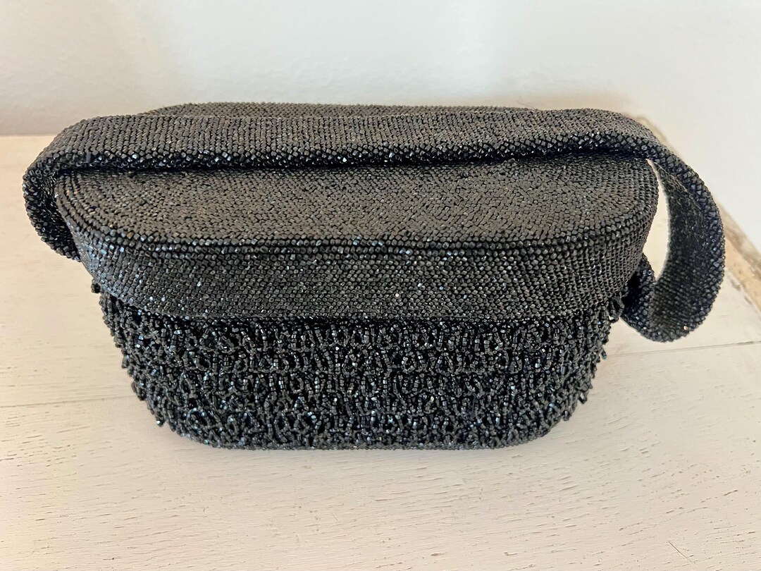 Vintage Black Ruffle Beaded Box Purse, Art Deco Box Purse, Vintage ...