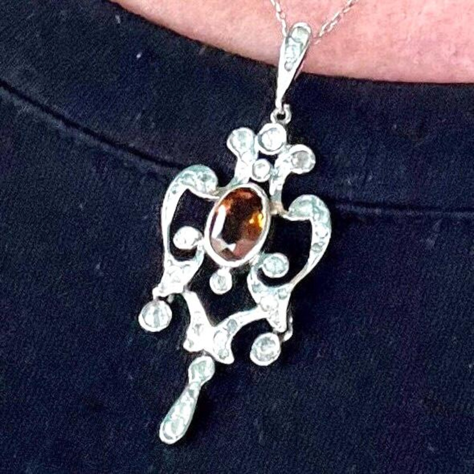 Antique French Paste Sterling Lavalier Necklace, Bezel Set Topaz ...