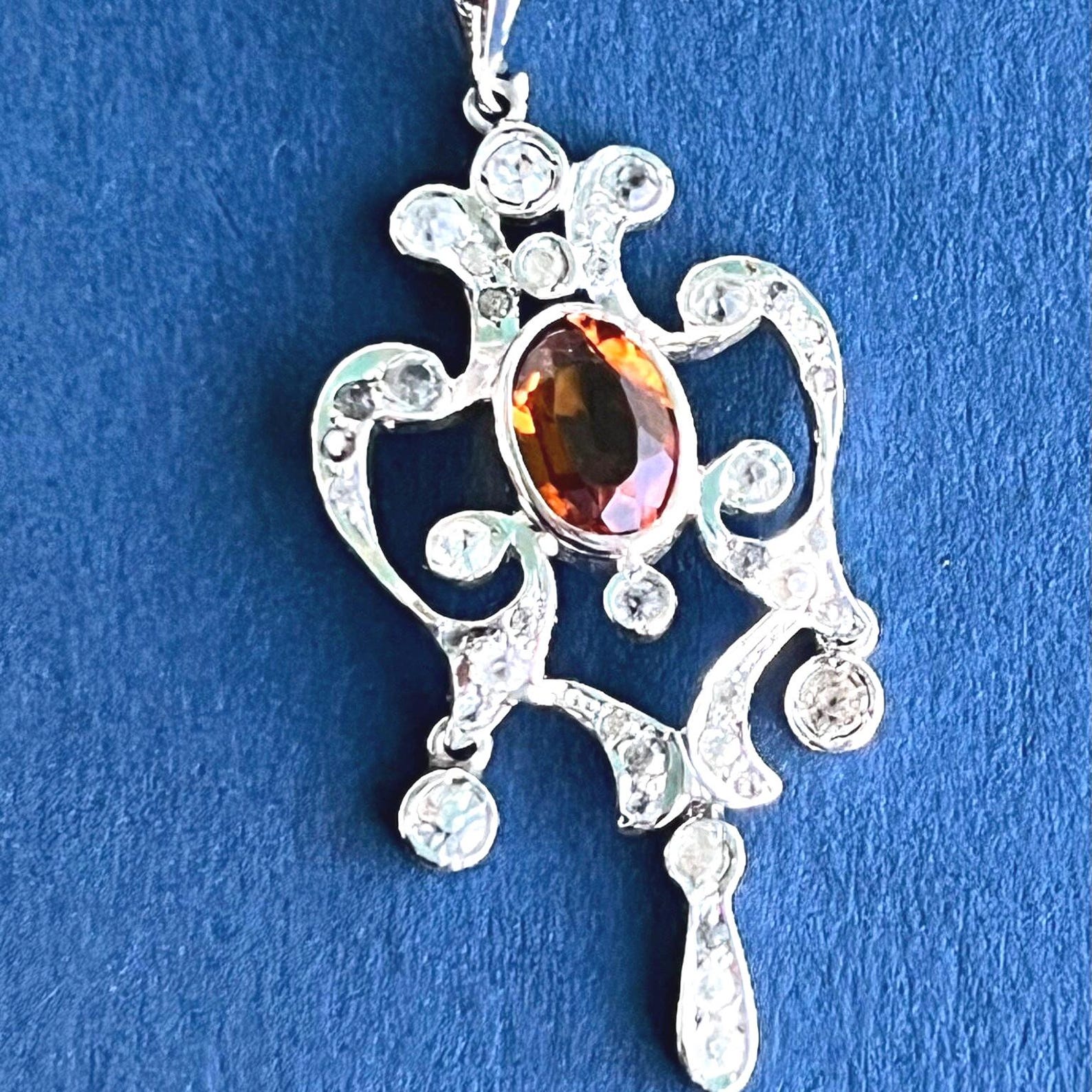 Antique French Paste Sterling Lavalier Necklace, Bezel Set Topaz ...
