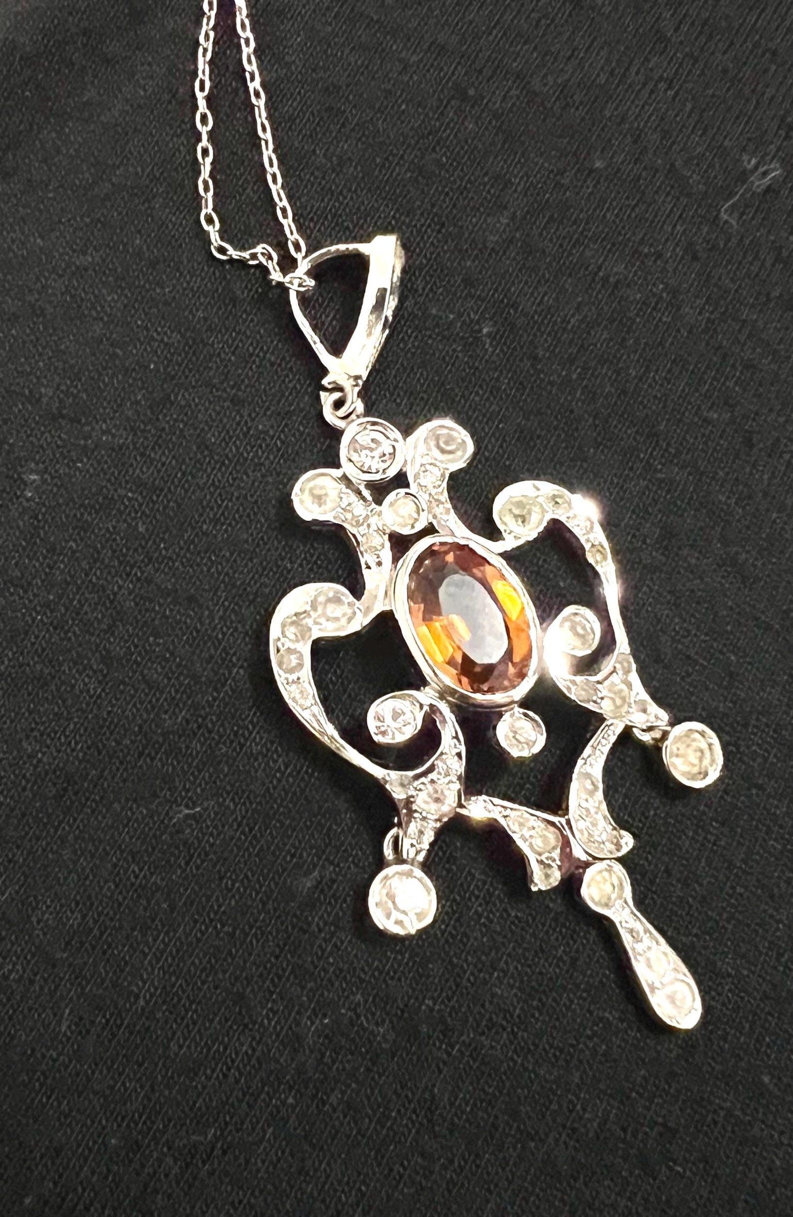 Antique French Paste Sterling Lavalier Necklace, Bezel Set Topaz ...