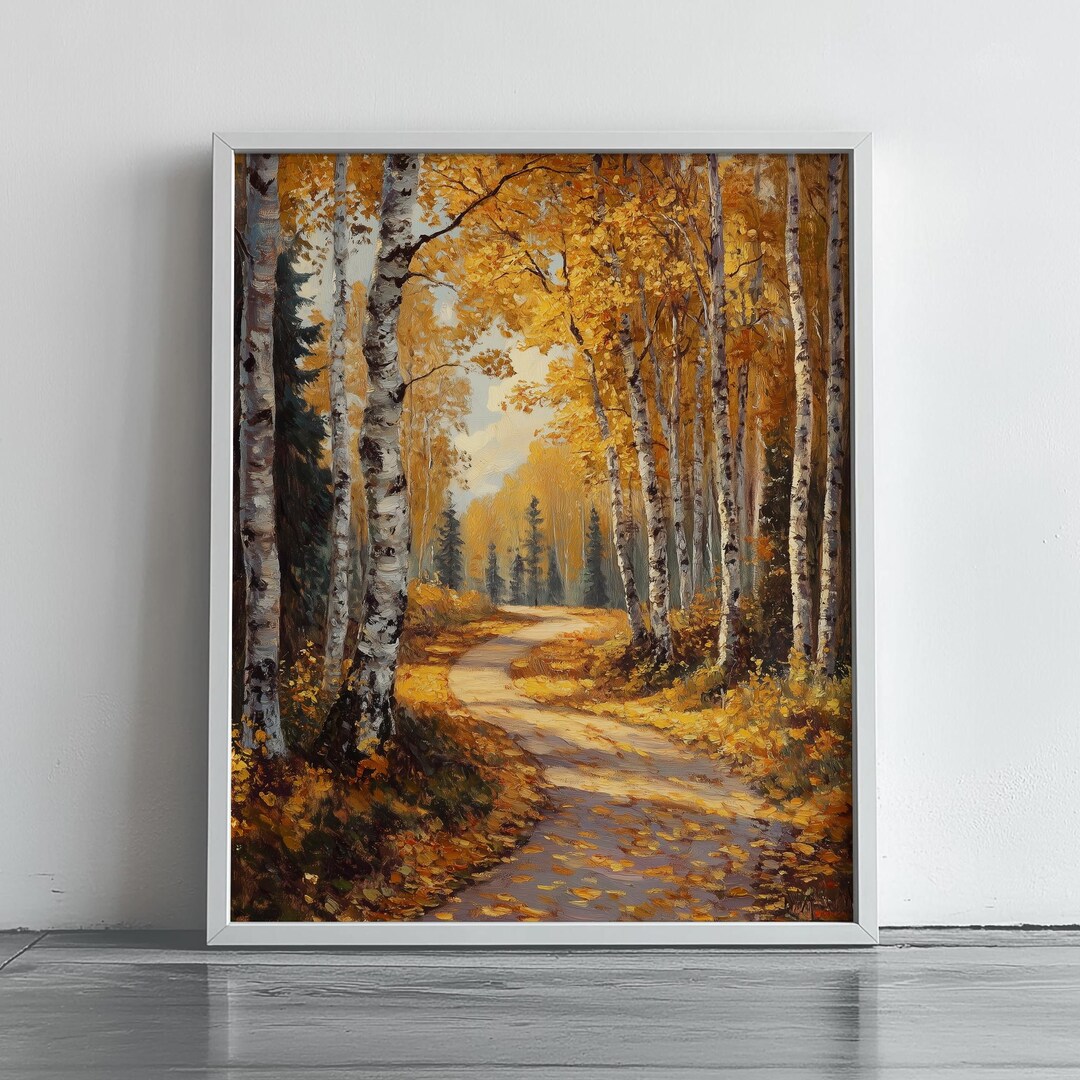Autumn Forest Path Oil Painting - Rustic Landscape, Printable Fall Wall ...