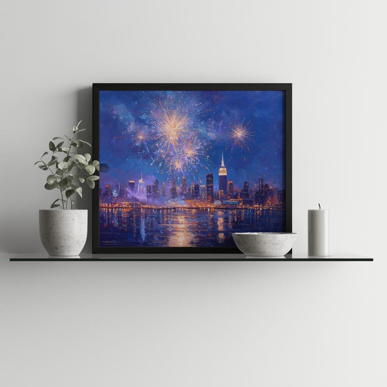 Festive Fireworks Over City Skyline - Vibrant Moody Night Wall Art ...