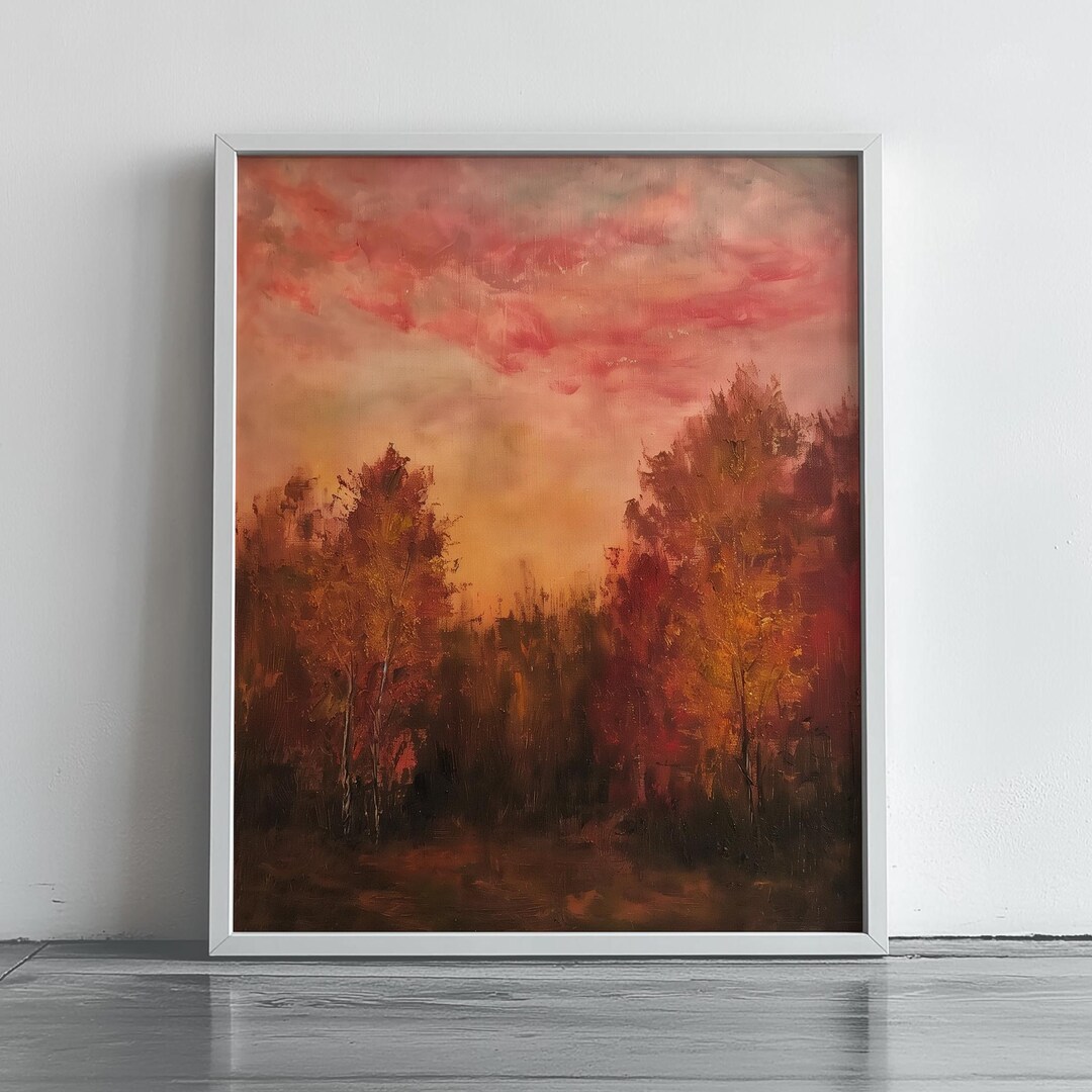 Vintage Fall Sunset Landscape Art - Inspired by Claude Monet, Rustic ...