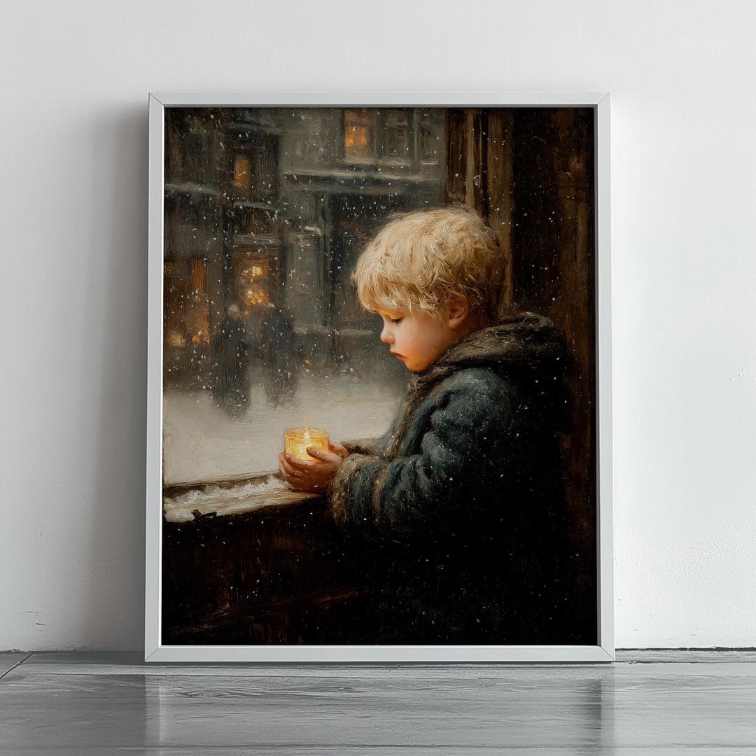 Winter Candlelight Scene Print - Child at Window, Cozy Winter Art ...