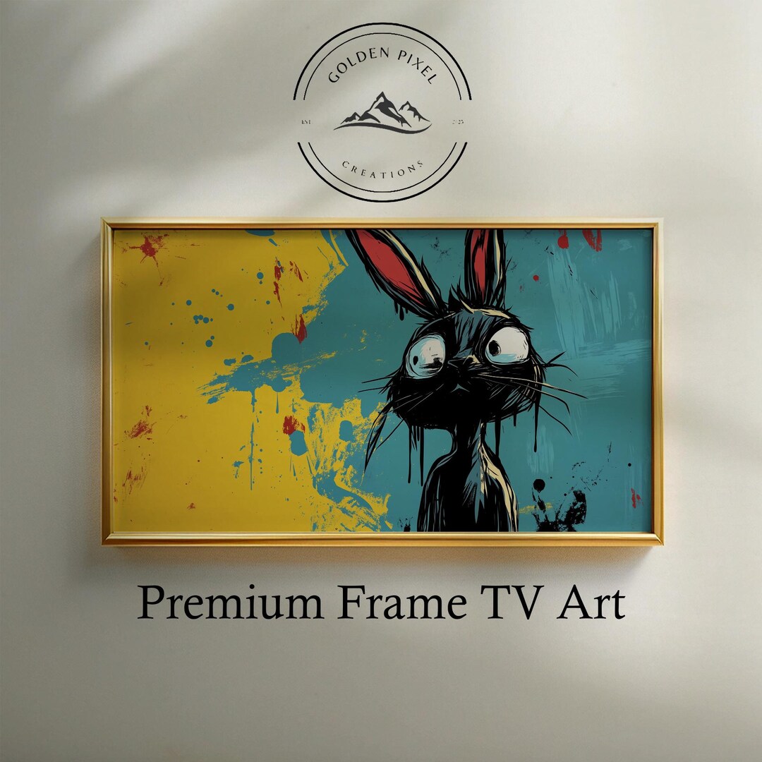 Quirky Graffiti Hare Art, Edgy Pop Art Style, Split Teal Mustard ...