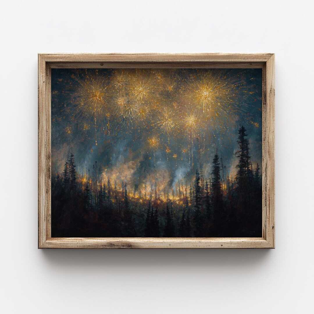 Moody Forest Clearing at Night Scene - Rustic Wall Art, Starry Sky With ...
