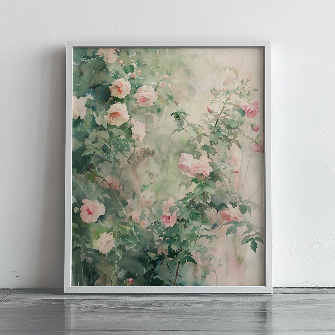 Climbing Roses in Overgrown Garden - Printable English Cottage Wall Art ...