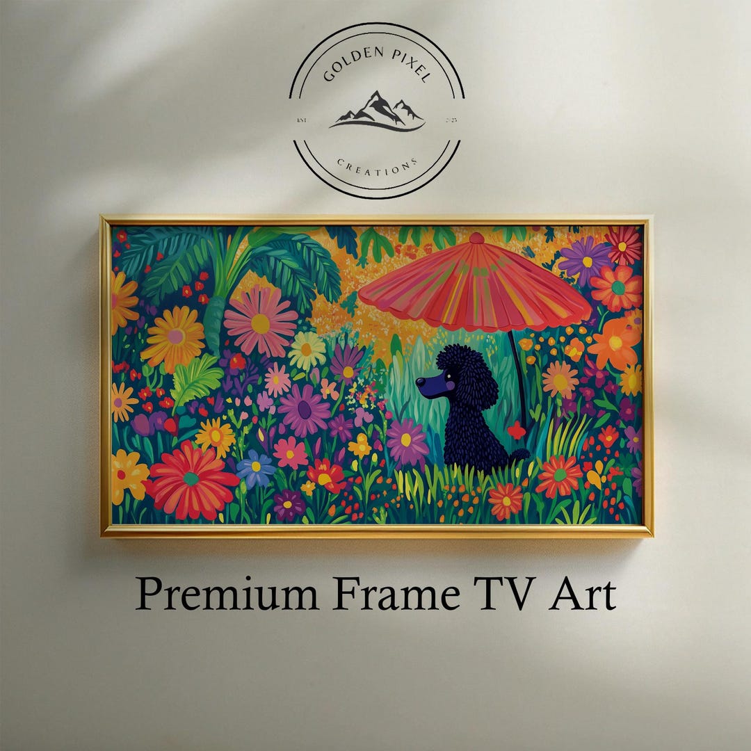 Tropical Poodle Art for Frame TV, Playful Dog Painting With Giant ...