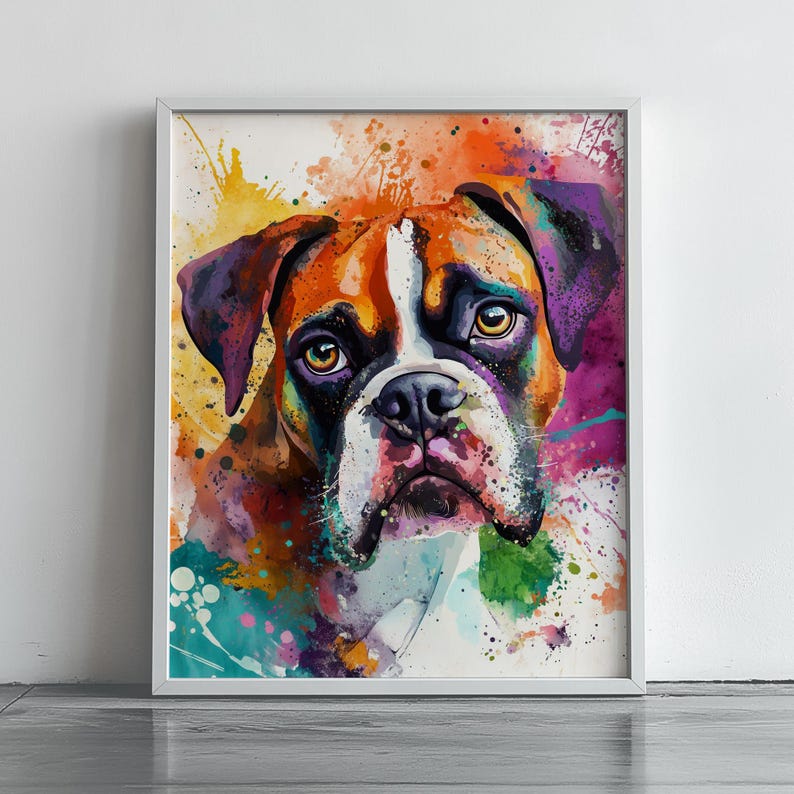 Colorful Boxer Dog Art Printable - Vibrant Pet Portrait, Bright ...