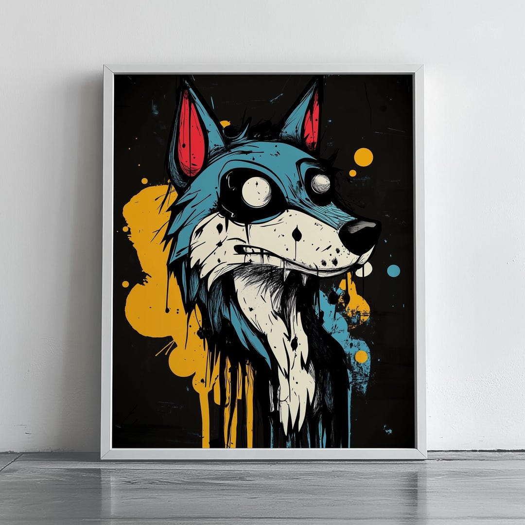 Abstract Wolf Head Print - Colorful Modern Animal Art, Vibrant Wall ...