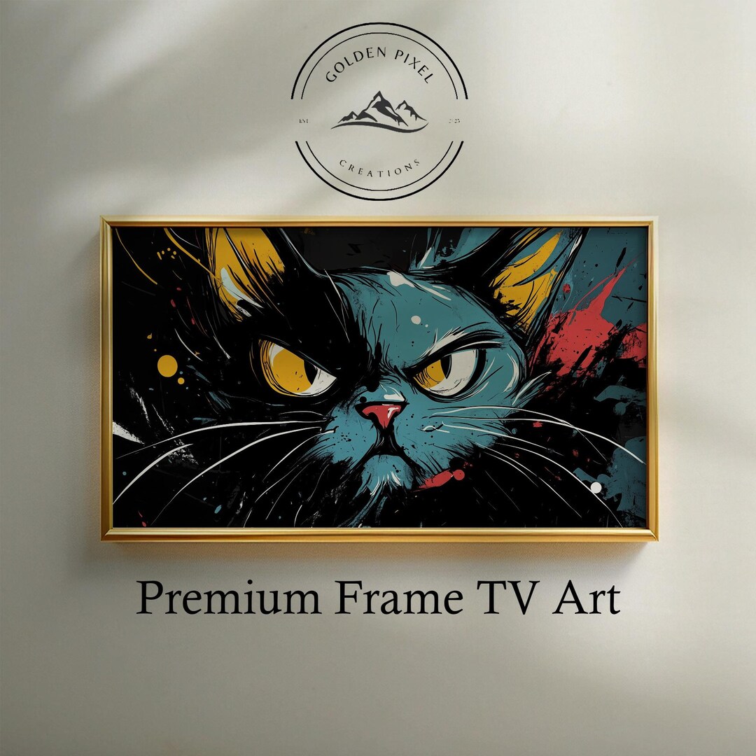 Bold Cat Art for Frame TV, Moody Pop Art Style, Intense Yellow-eyed Cat ...