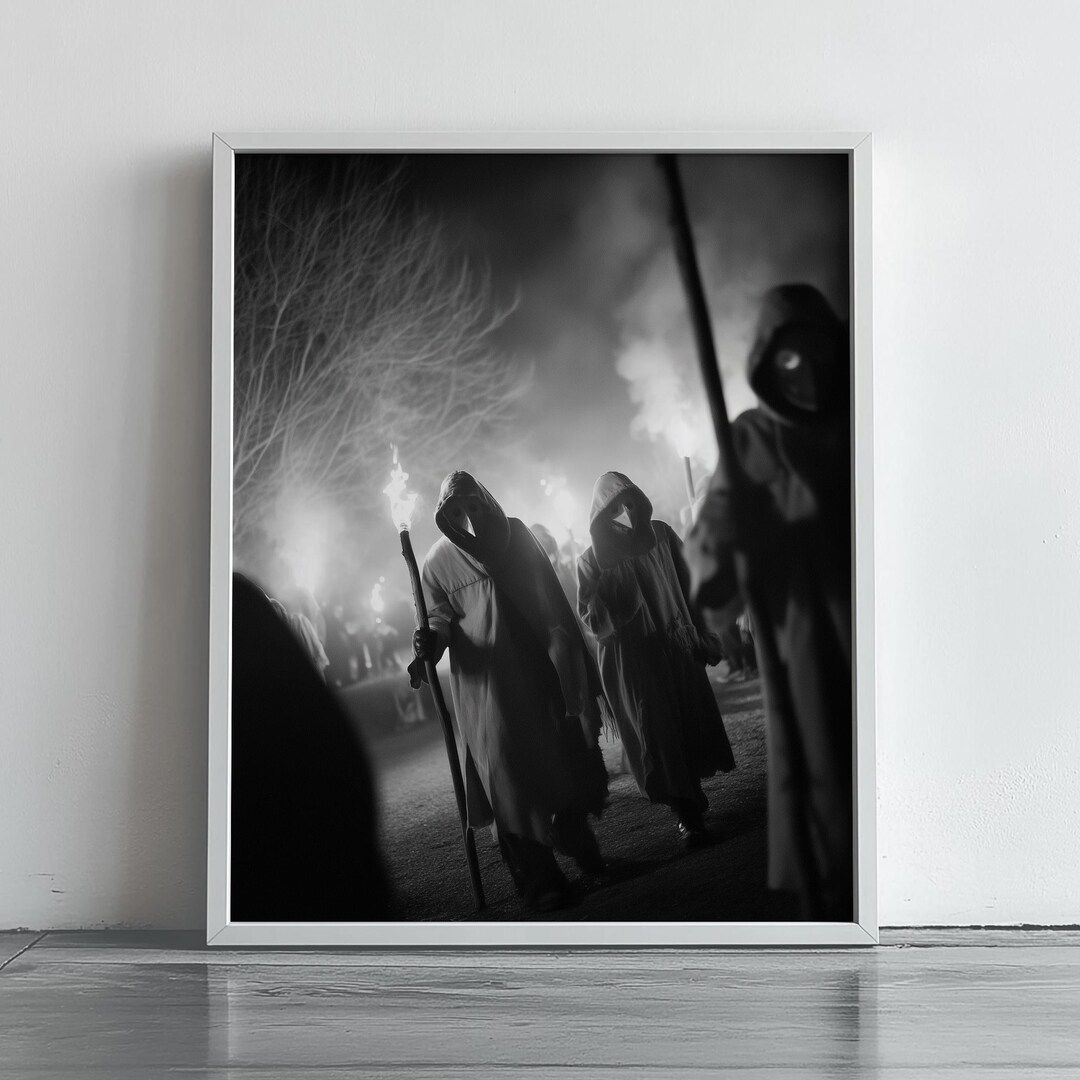 Spooky Night Parade - Printable Eerie Halloween Scene, Hooded Figures ...