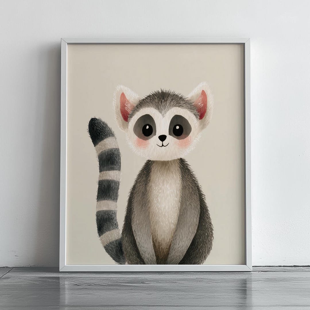 Cute Baby Lemur Portrait - Adorable Animal Illustration, Nursery Wall ...
