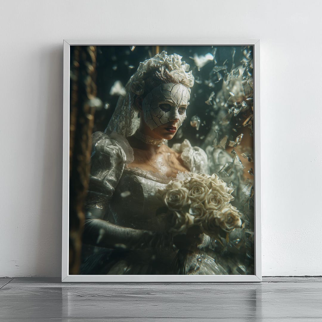 Gothic Bride With Porcelain Mask - Moody Vintage Wall Art, Dark ...