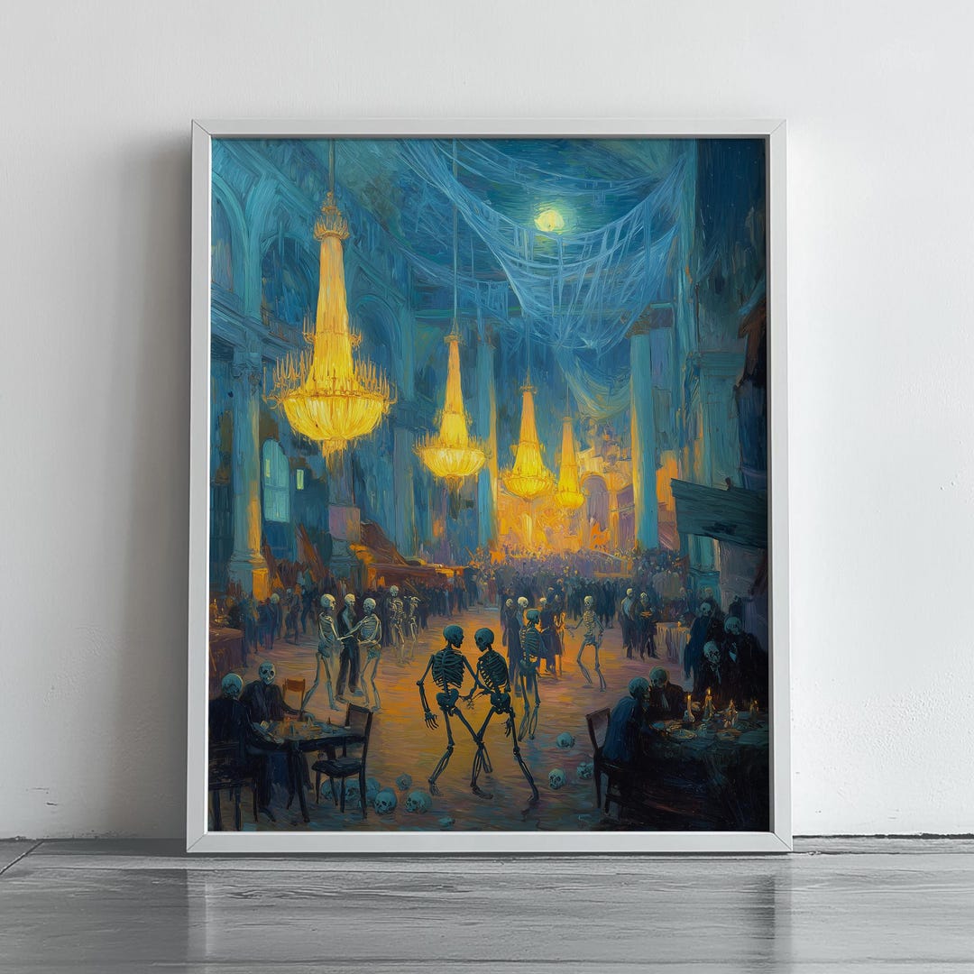 Vintage Ballroom Skeleton Dance Painting - Dark Moody Wall Art ...