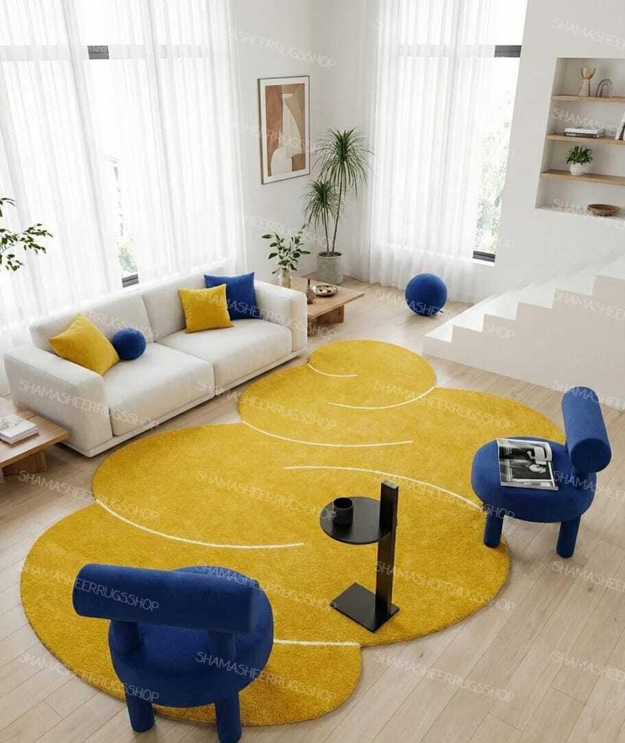 Modern Abstract Rug, Mustard Yellow, Irregular Shape, Hand-tufted - Etsy