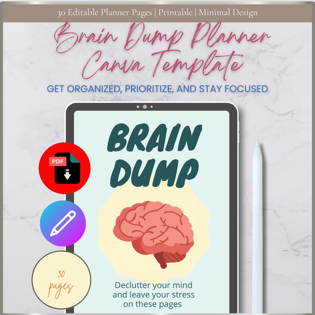 Brain Dump Planner : Printable (PDF) and Editable (canva) Goal Setting ...