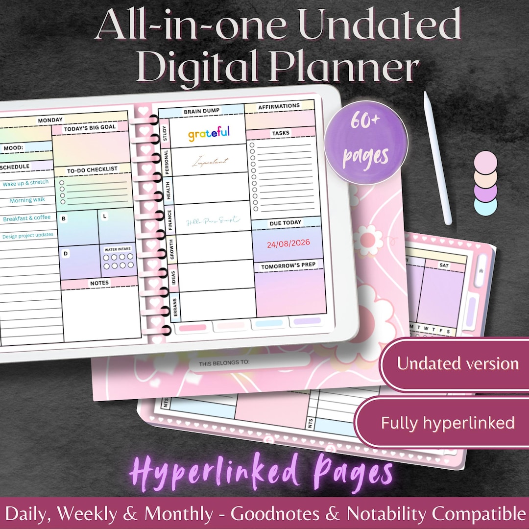 Undated and Hyperlinked Planner (all-in-one Digital) | Goodnotes ...