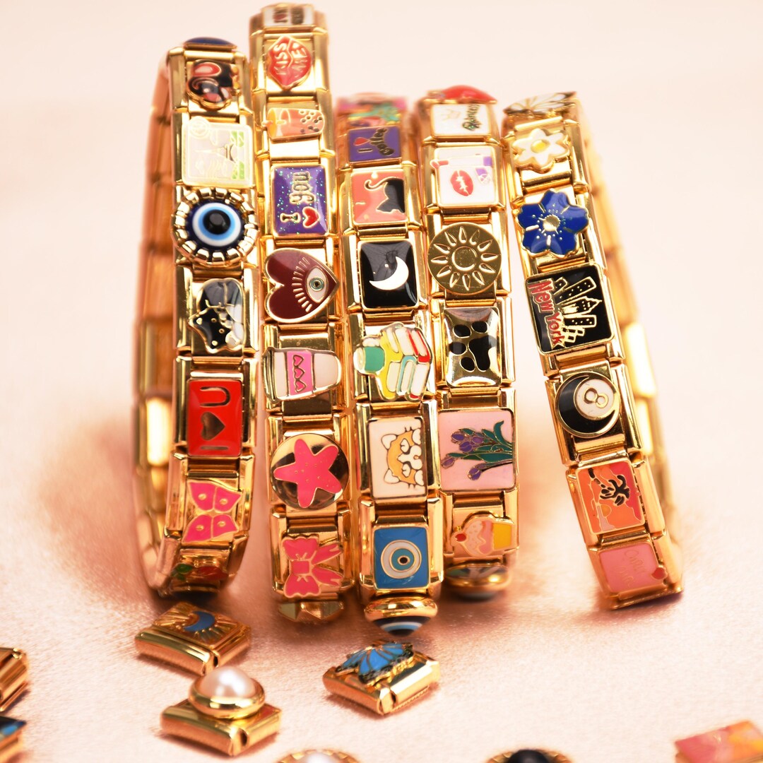 Personalized Italian Bracelet, Custom Gold Italy Charms, Gold Italian ...