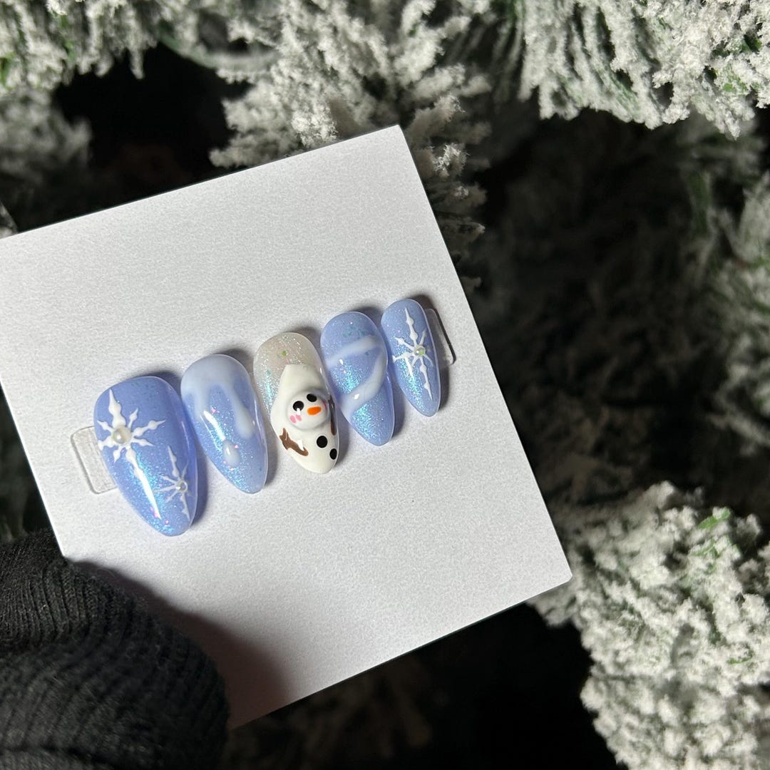 Melted Snowman Presson Nails | Handpainted | Handmade | Gel Polish ...