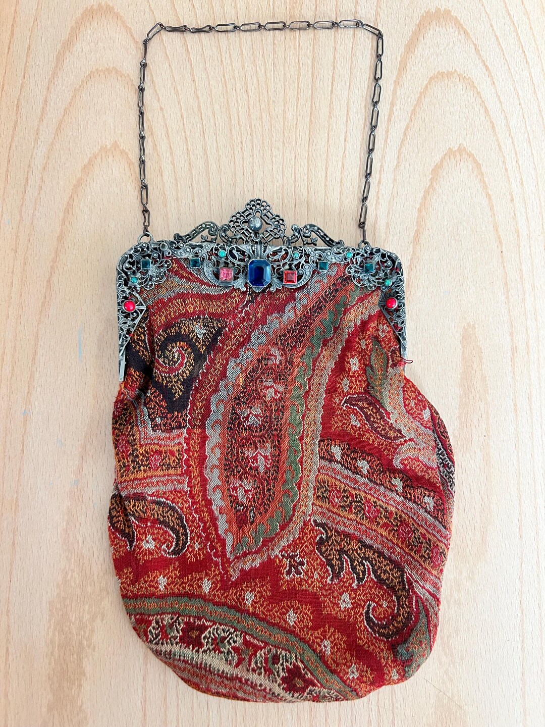 Antique 1920’s Paisley Purse With Jeweled Metal Frame - Etsy