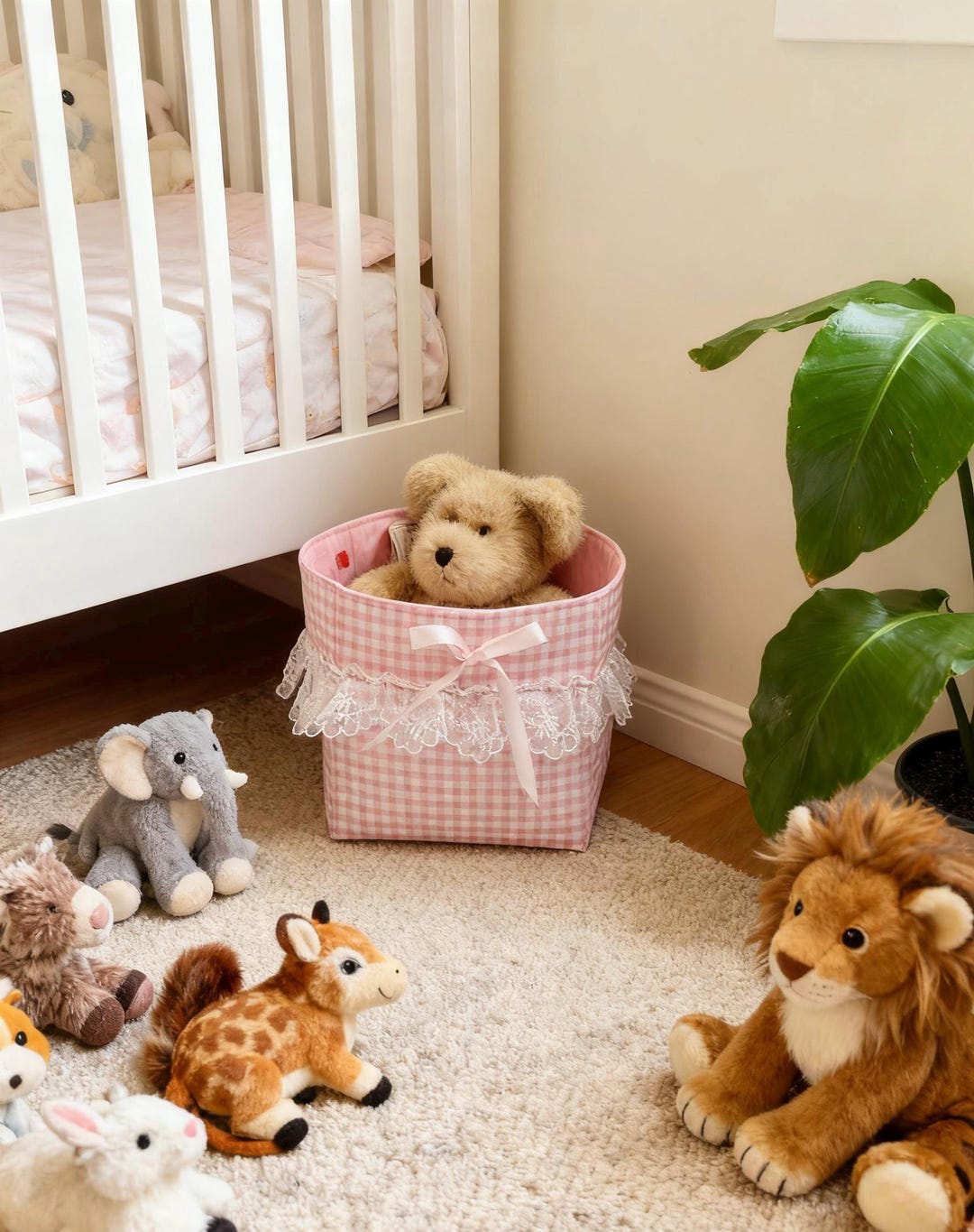 Handmade Pink Gingham Cotton Storage Box With Lace Trim – Nursery, Toy ...
