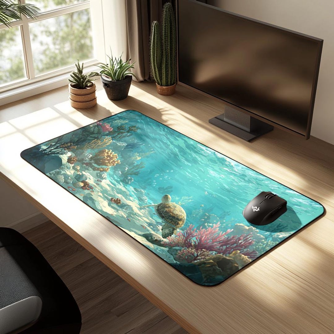 Cute Blue Ocean Desk Mat - Sea Turtle Chill Aesthetic Deskmat - XL ...